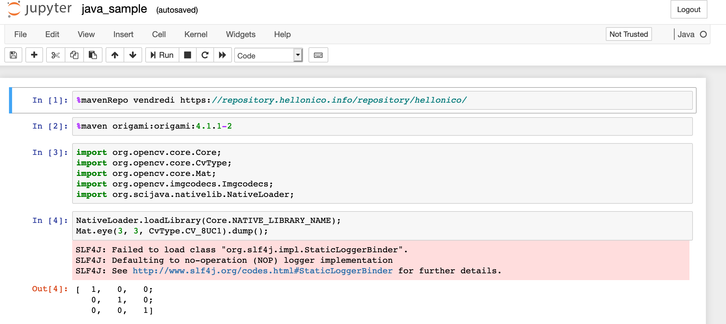 HELLONICO Using OpenCV Via A Jupyter Notebook Running A Java Kernel